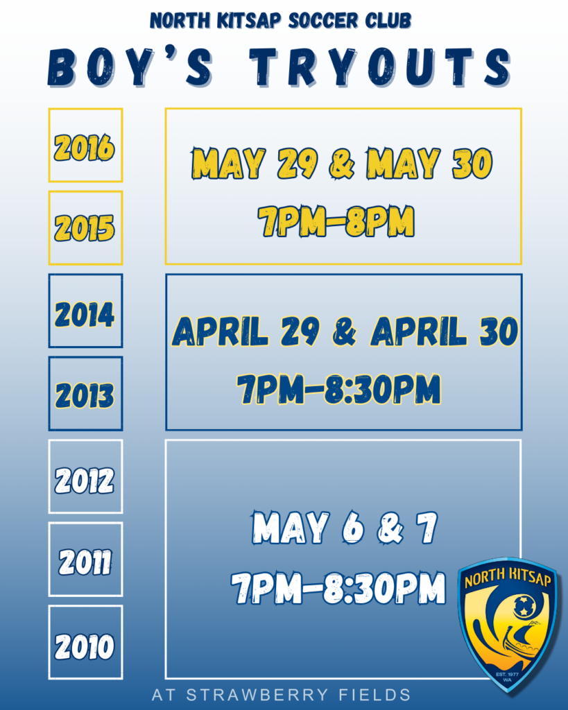 Select Open Practices and Tryout Schedule – North Kitsap Soccer Club